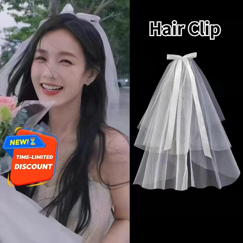 Fashion Double-layer Roll Edged Tulle Bridal Veil with Bow Hair ...