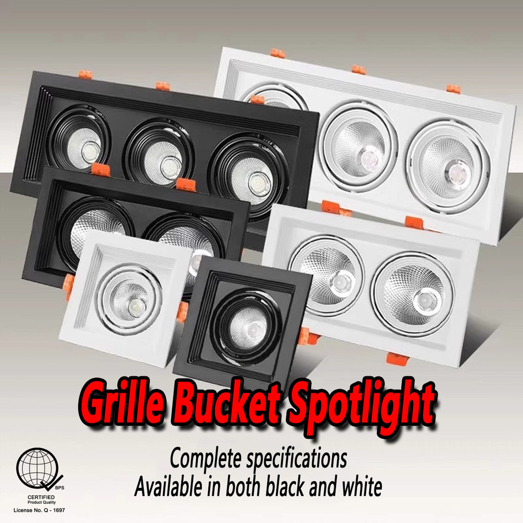 Grille Bucket Spotlight LED Embedded Ceiling Spotlights Adjustable Tri ...
