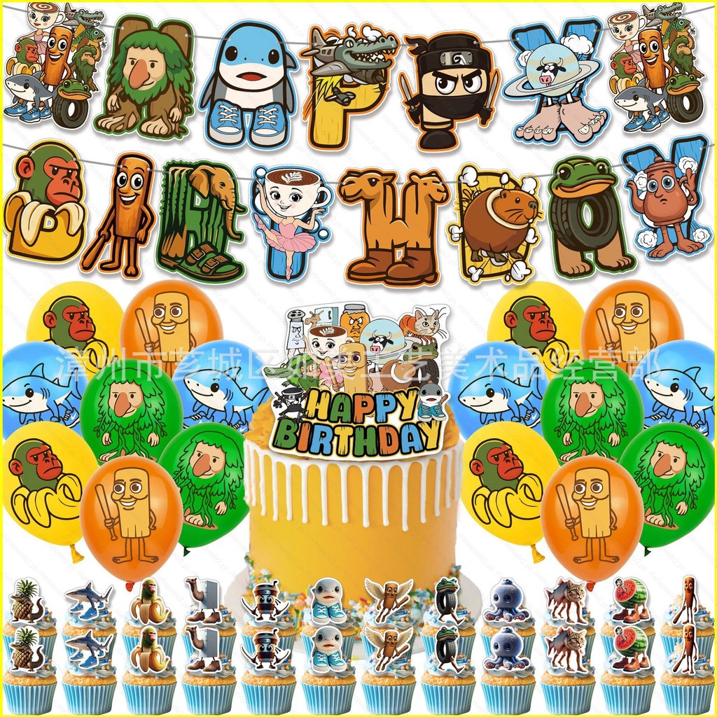 ST2 Italian Brainrot Tung Tung Sahur theme party banner balloon ...