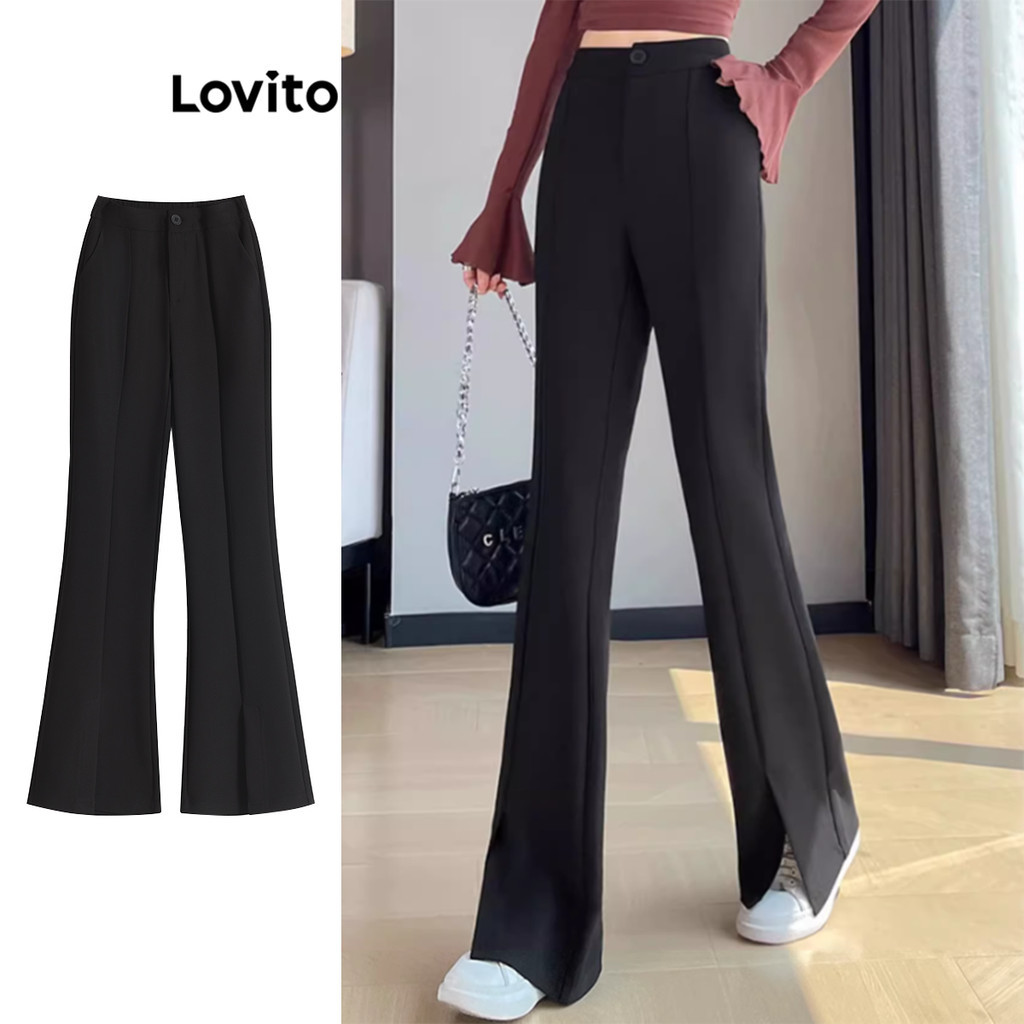 Lovito Women Casual Plain Split Pants LNE81043 | Shopee Philippines