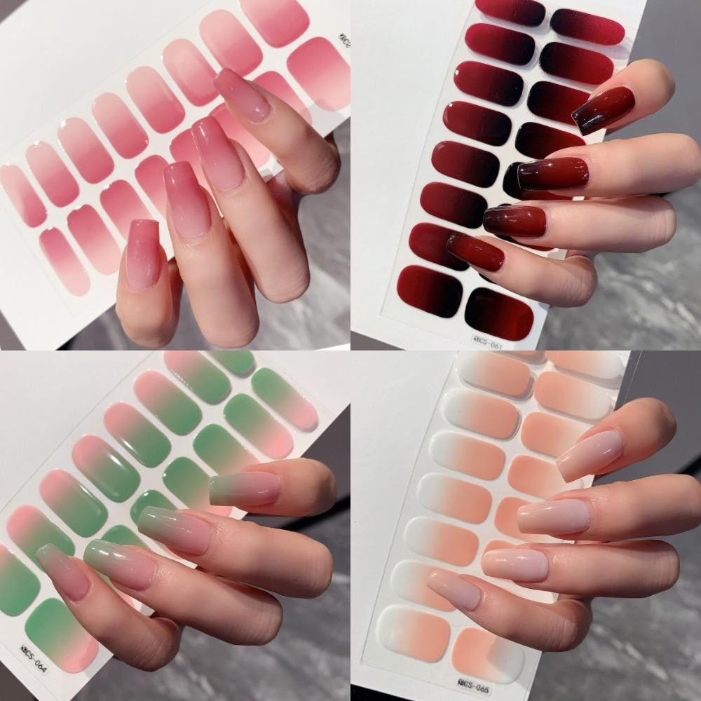 1/2Sheet Semi-cured Gel Nail Sticker Gradient Color Normal Nail Sticker ...