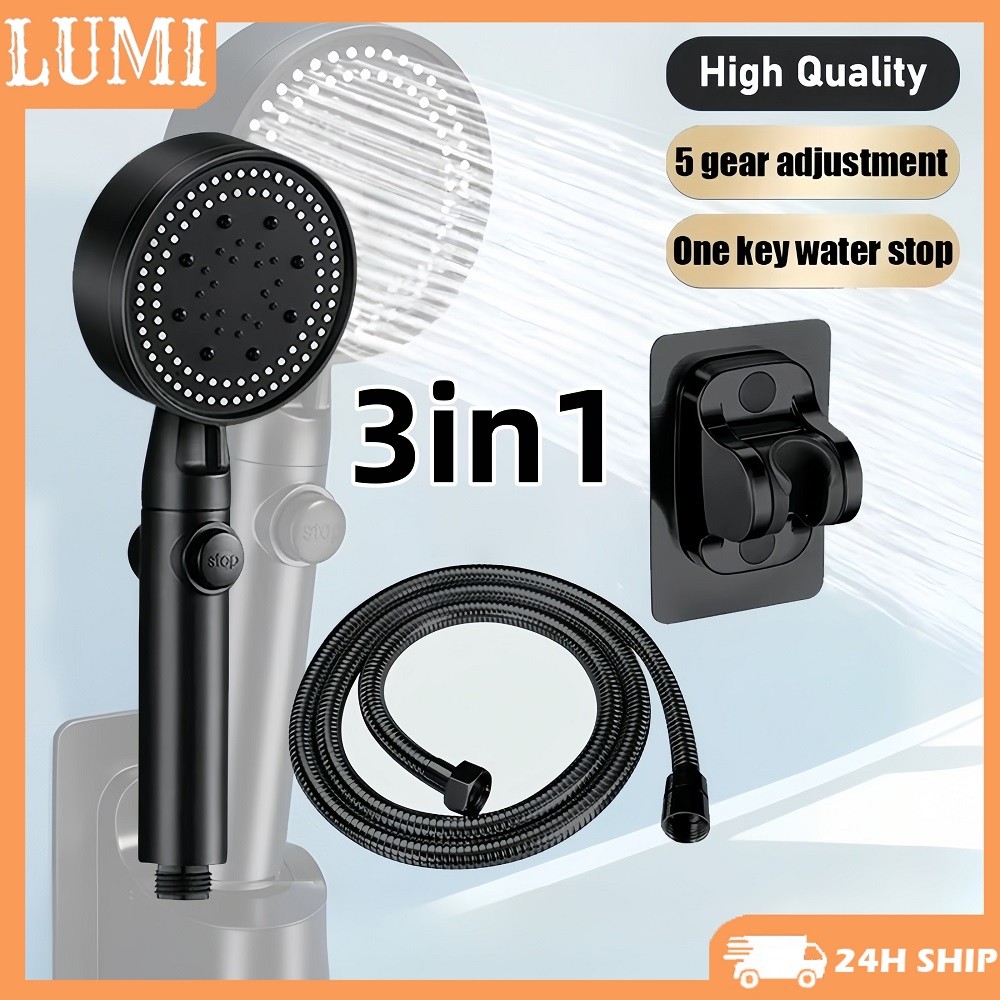 3 In 1 Shower Head Set 5-speed Booster Shower with Hose Portable ...