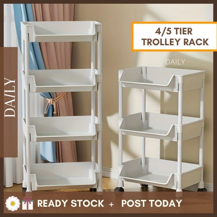 DAILY 4, 5 Tier Trolley Rack Storage With Wheels Rak barang Waterproof ...