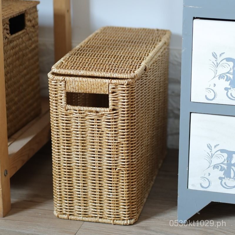 Rectangular Box with Lid, Narrow Edge, Imitation Rattan, Elevated ...