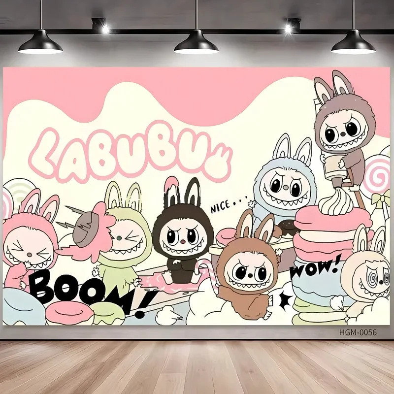 Kawaii Labubu Background The Moster Zimomo Photography Backdrop Kids ...