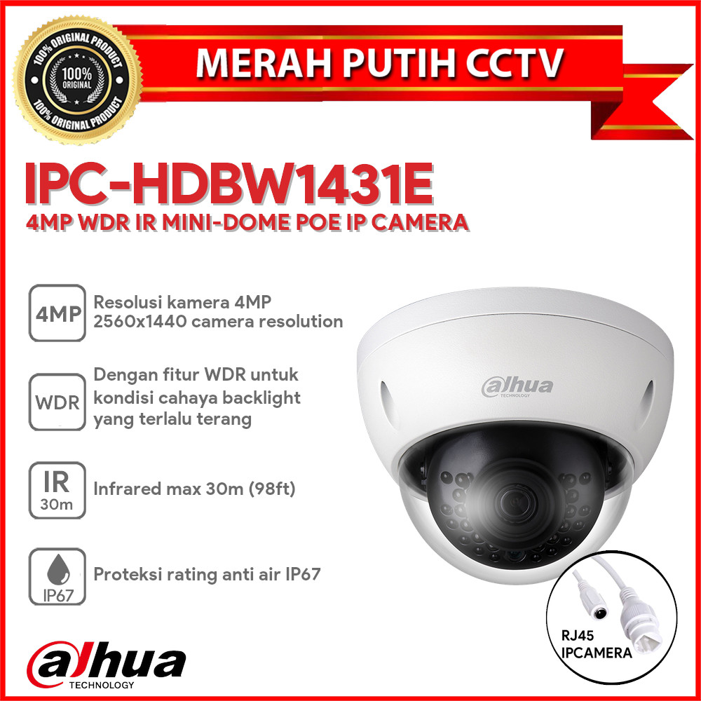DAHUA IPC-HDBW1431E 4MP WDR IR MINI-DOME POE IP CAMERA | Shopee Philippines