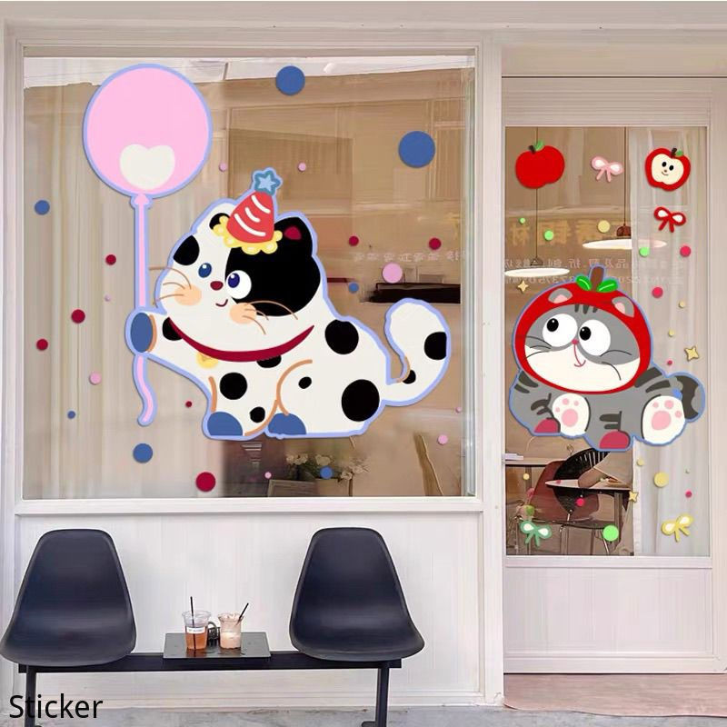 Dopamine Cute Cartoon Cat Bathroom Window Sticker Creative Home Sliding ...