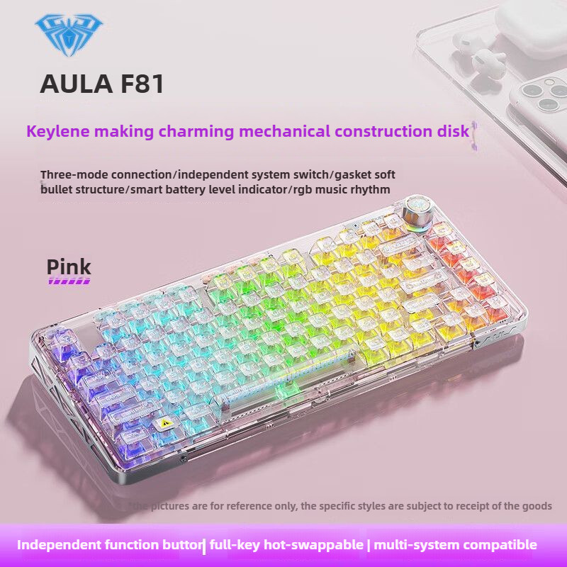 AULA F81 Wireless Bluetooth Three Mode Transparent Mechanical Keyboard ...
