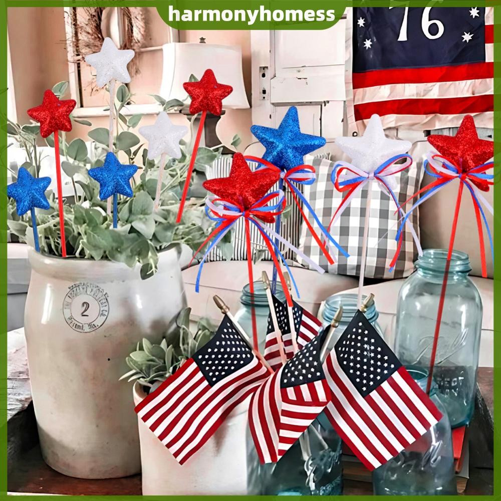 Glitter Star Picks Foam Sparkly Sticks 4th of July Patriotic Star Picks ...