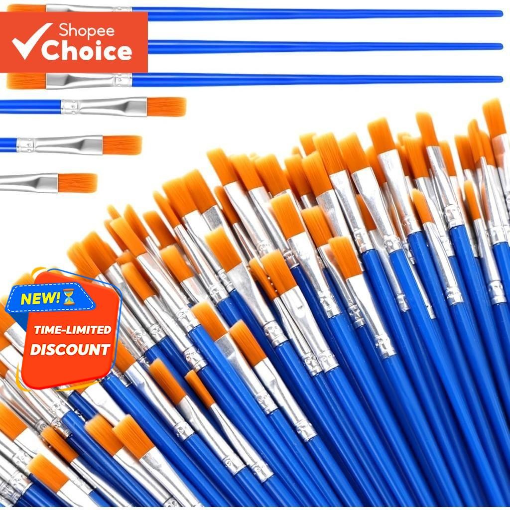 50Pcs Flat Paintbrushes Bulk Small Mini Artist Paint Brushes Nylon Hair ...
