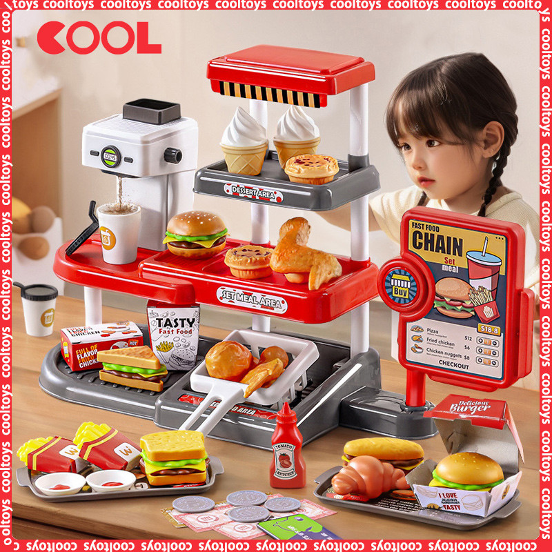 Mini Kitchen Cooking Toy Fast Food BBQ Cart with Mist Pretend Play ...