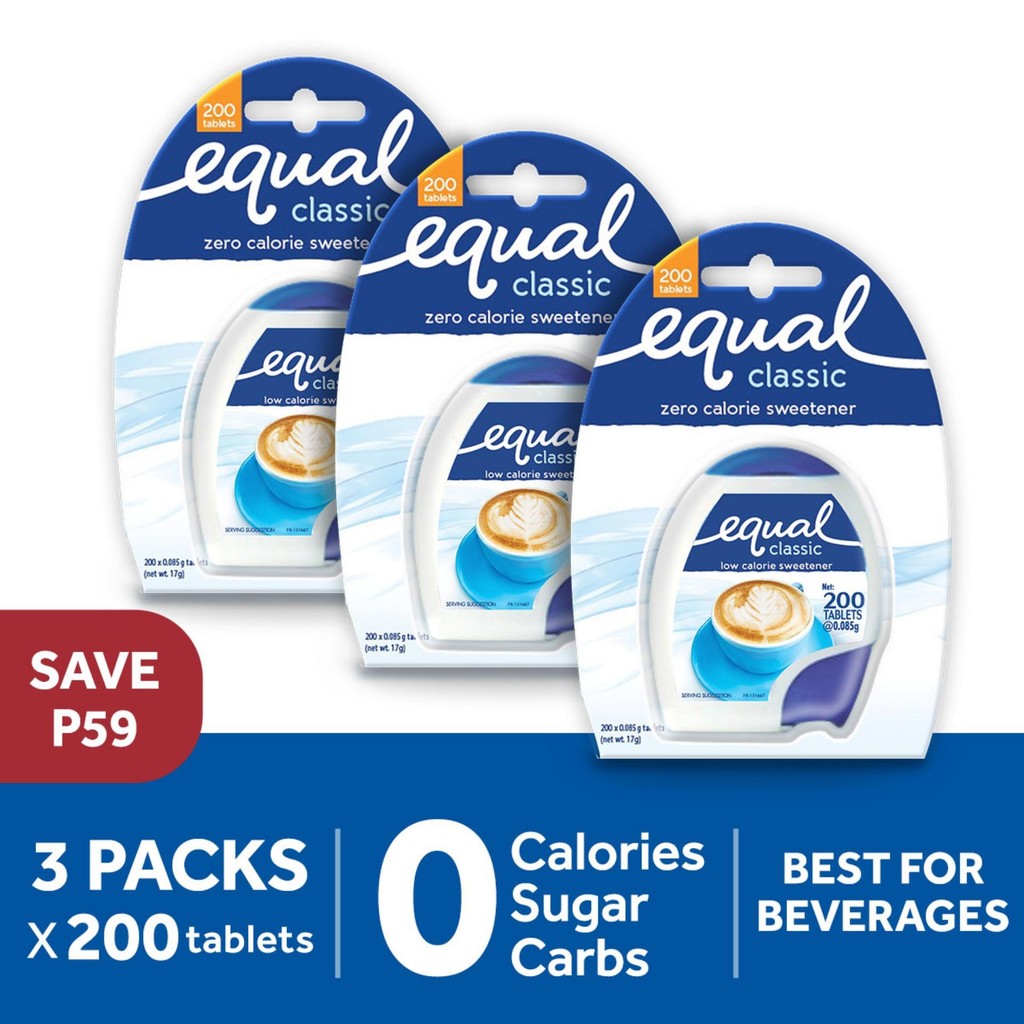 Equal Classic Zero Calorie Sweetener 200 Tablets - 3 Packs (Sugar ...