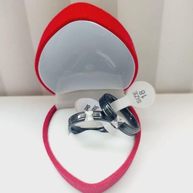 MATA Titanium Black Couple Ring with Square Eyes, Free Box - Anti-Rust ...