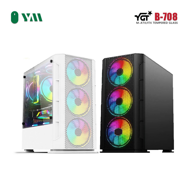 YGT B-708 Tempered Glass Case Micro-ATX/ITX Gaming Desktop Case black ...