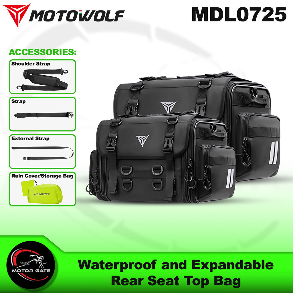 MOTOWOLF MDL0725 WATERPROOF AND EXPANDABLE REAR SEAT TOP BAG FOR ...