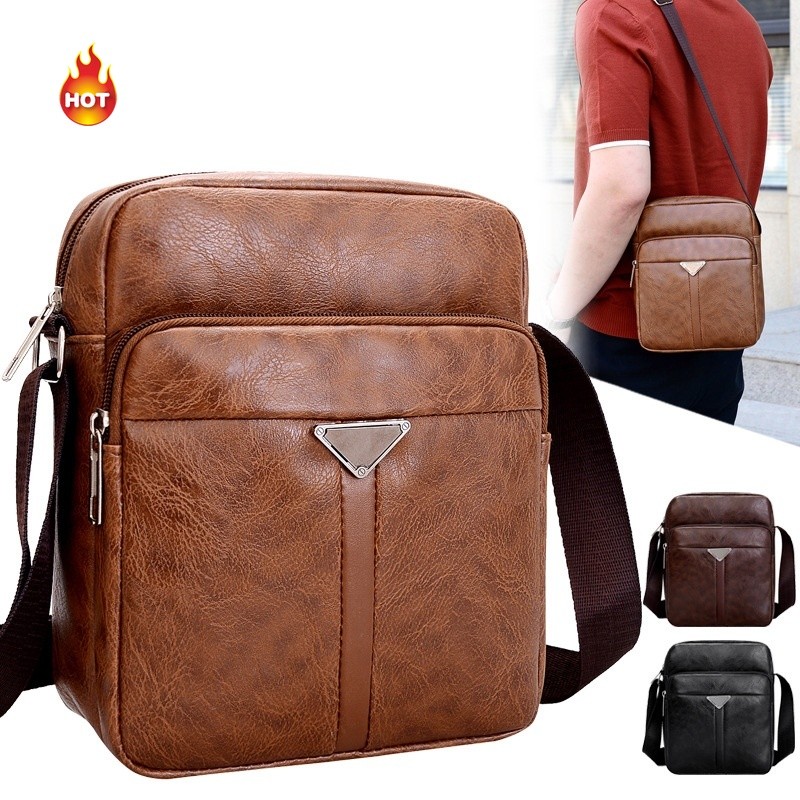 1 Pc Black Men'S Vertical Triangular Logo Single Shoulder Multi-Layer ...