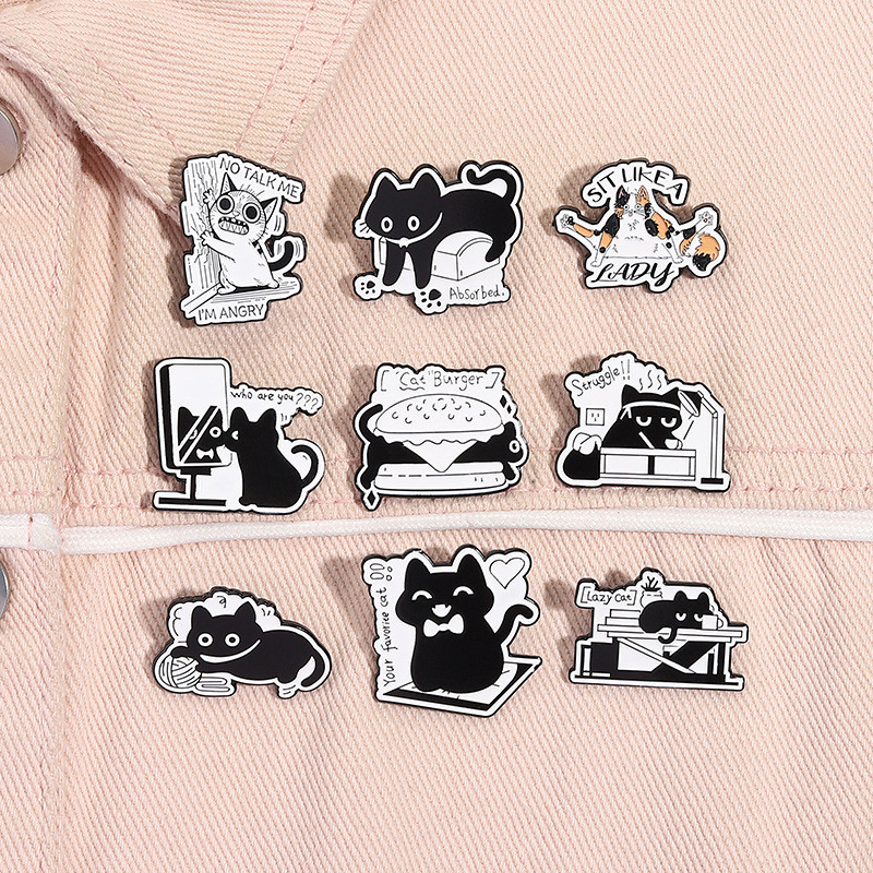 Japanese Korean Comic Style Little Black Cat Brooch Cute Animal Cat All ...