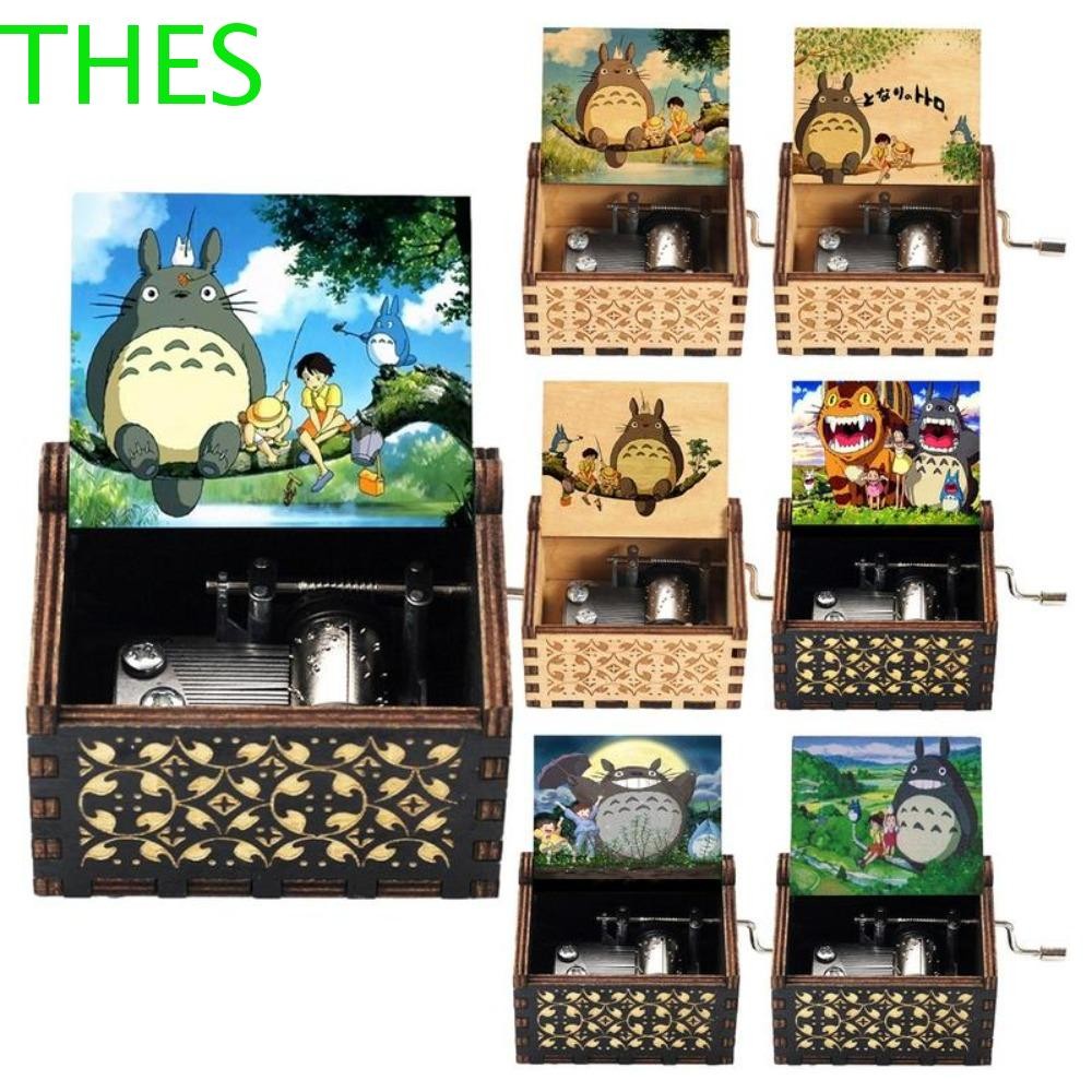 THES Totoro Wooden Hand Crank Music Box, Engraving Pattern Cartoon ...