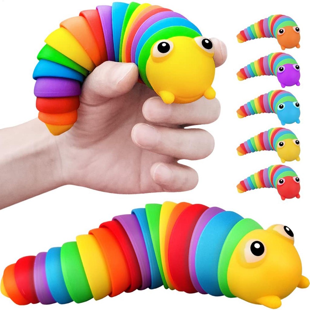 Rainbow Caterpillar Toy Slug Fidget Sensory Toys Party Favors Flexible ...