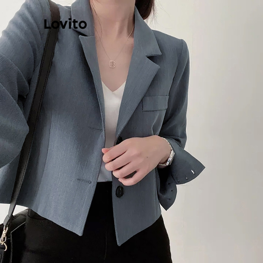 Lovito Women Casual Blazer Plain Button Pocket Blazer LNE36029 (Khaki ...
