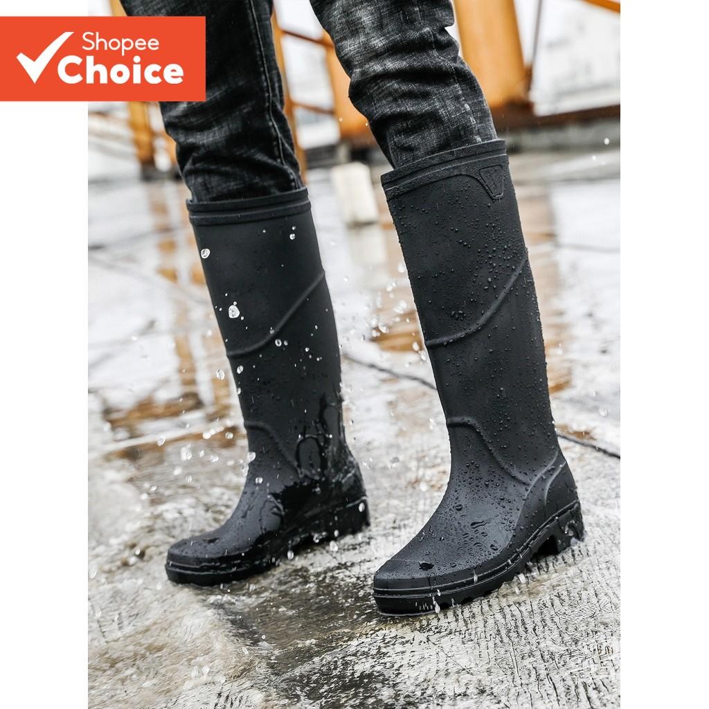 1 Pair Men's Long Tube Anti-Slip Rain Boots PVC One-Time Molding Wear ...