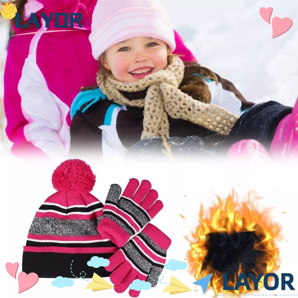LAYORPH 2 Piece Kids Bonnet, Keep Warm Thickned Knitted Hat, Windproof ...