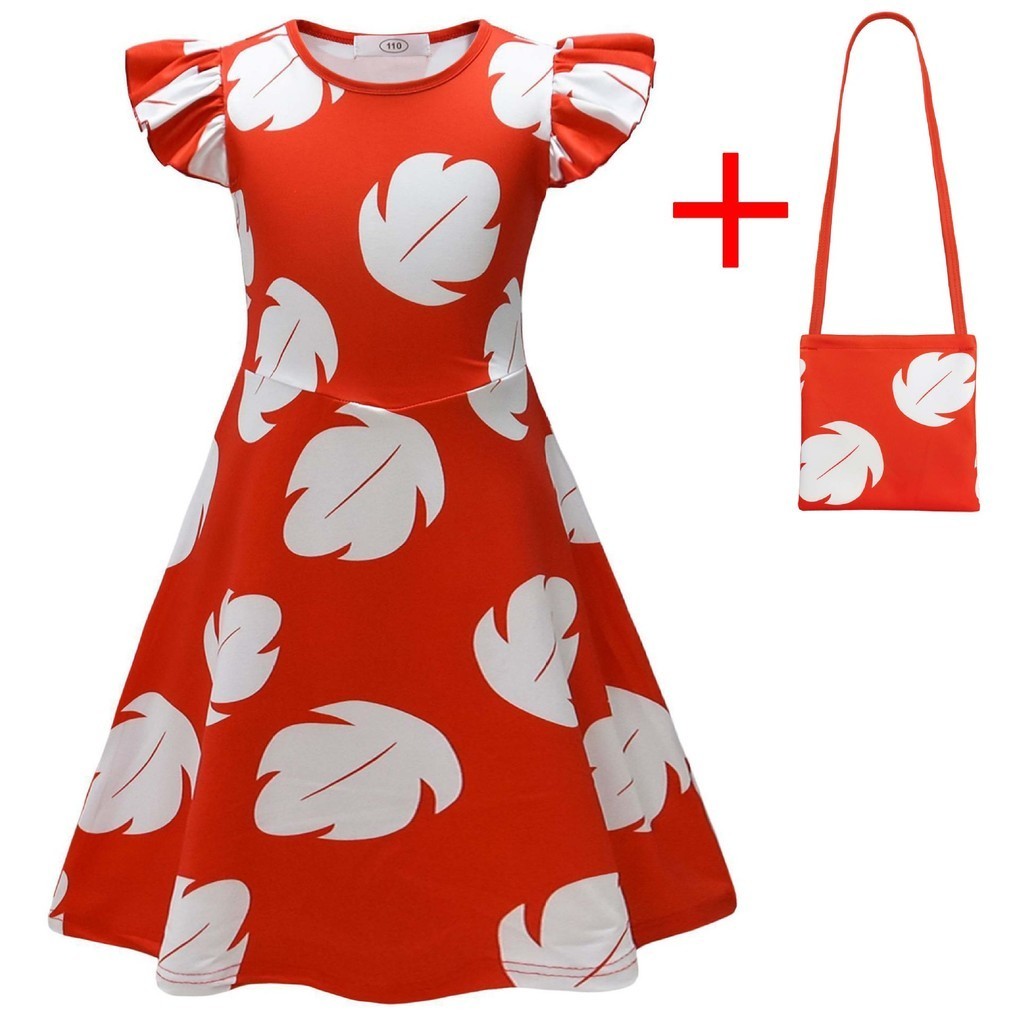 Lilo and Stitch Costume for Kids Girl Summer Lilo Red Leaf Printed ...