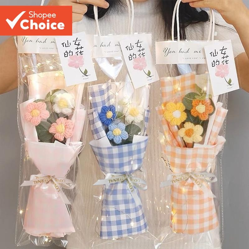 Ins Knitted Sunflower Bouquet Hand Woves Flower Bouquet Mother's ...