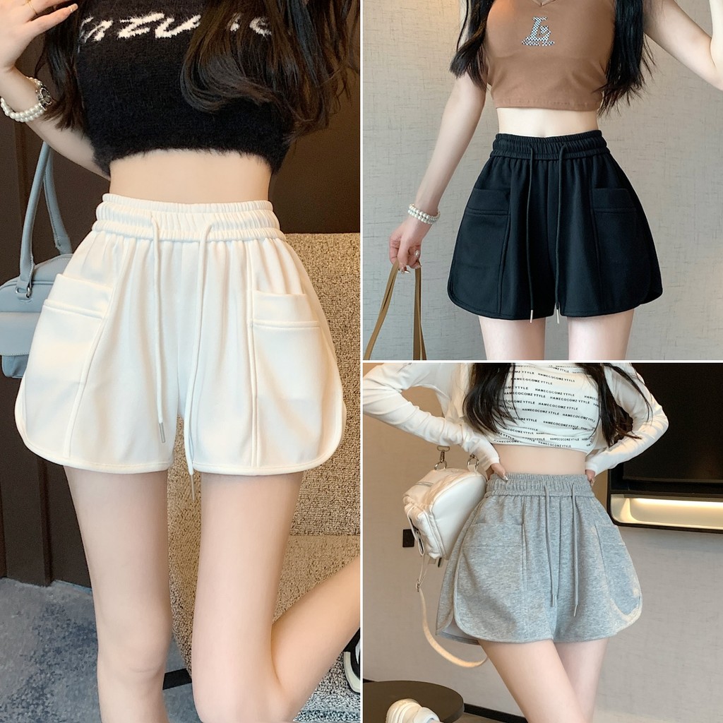Beryl Elastic waist casual shorts for women summer loose large pocket A ...