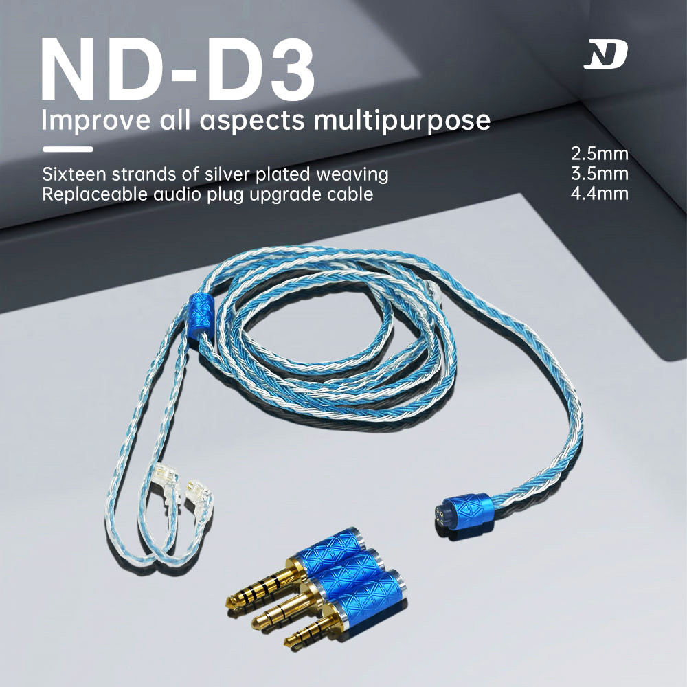 ND D3 blue and silver earphone cable 2.5-3.5-4.4mm double plug 2pin ...