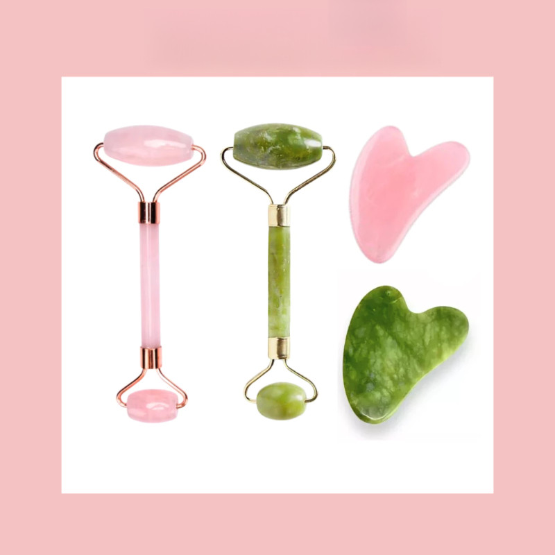 NEW 2in1 Gift Set JADE Roller Beauty Wheel Facial Massage Facial Face ...
