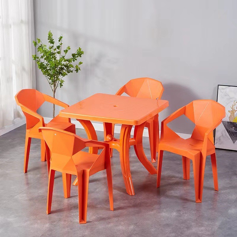 Thickened Plastic Dining Table and Chair Set Beach Round Table Square ...