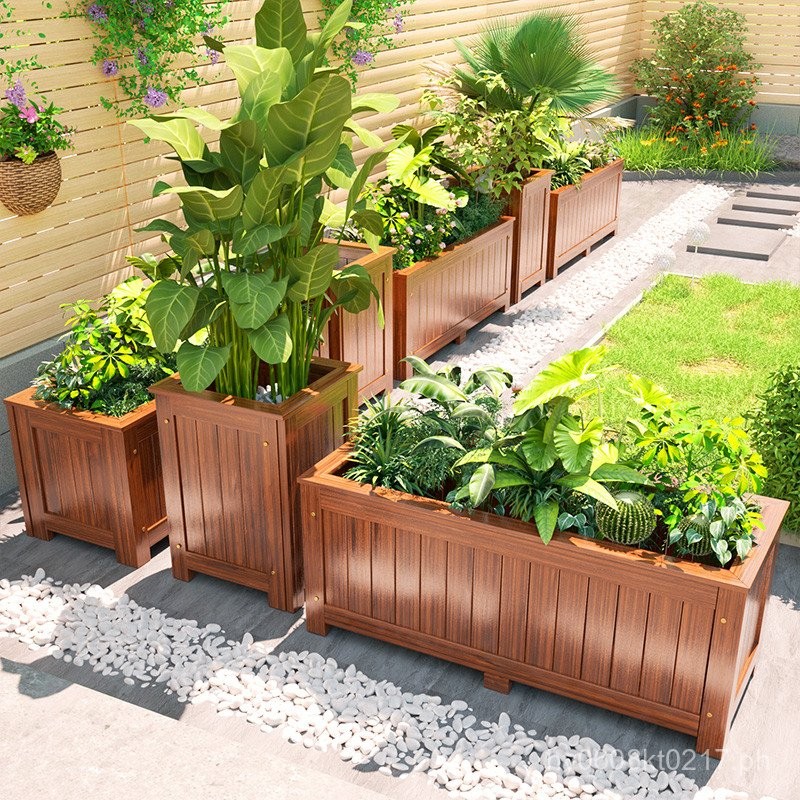 Rectangular Vegetable Planter Box Wooden Outdoor Flower Box Large ...