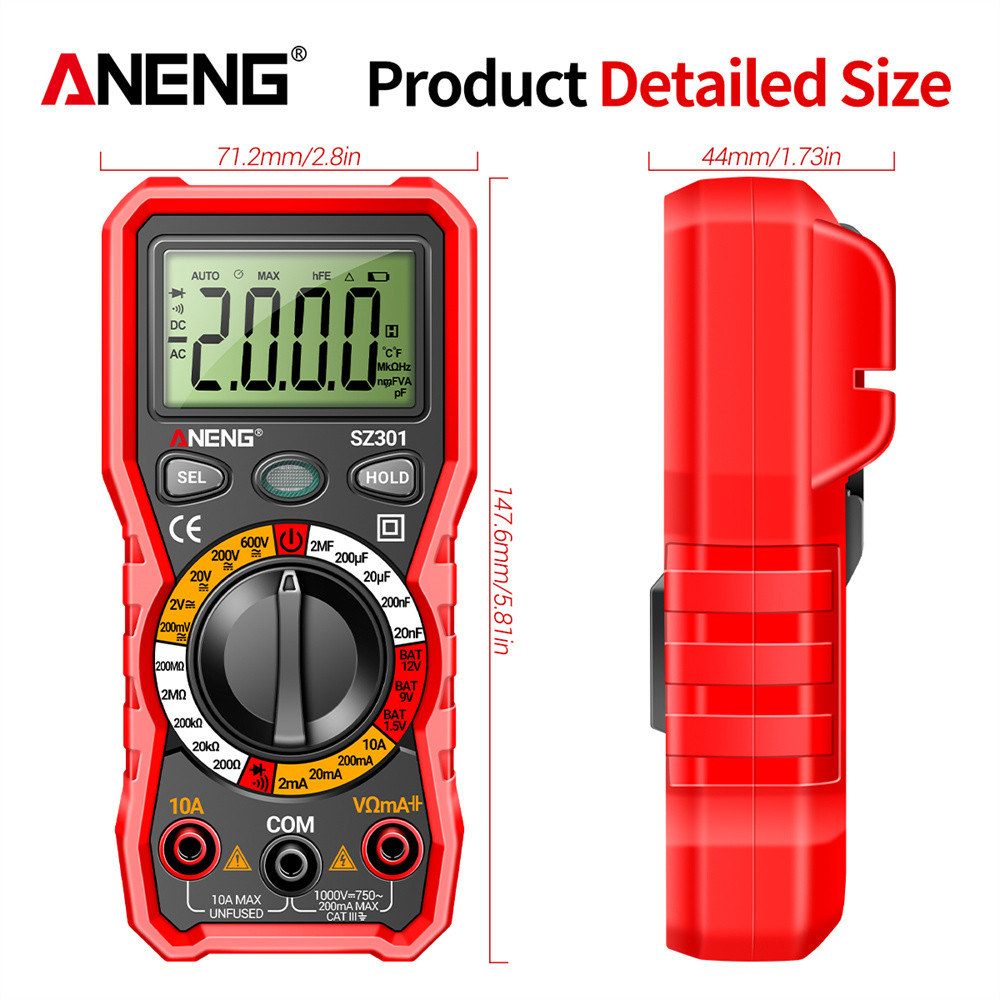 ANENG 2000 Counts Digital Multimeter Resistance Capacitance Handheld ...