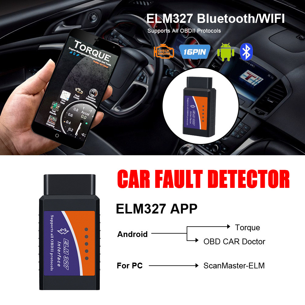 General Car Scanner Elm327 V2.1 Bluetooth Diagnostic OBD2 Tool Reader ...
