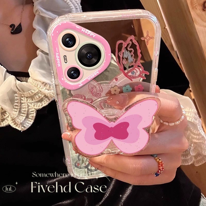 Luxury mirror Pink Butterfly Casing+Bracket For Samsung A06 A12 A14 A15 ...