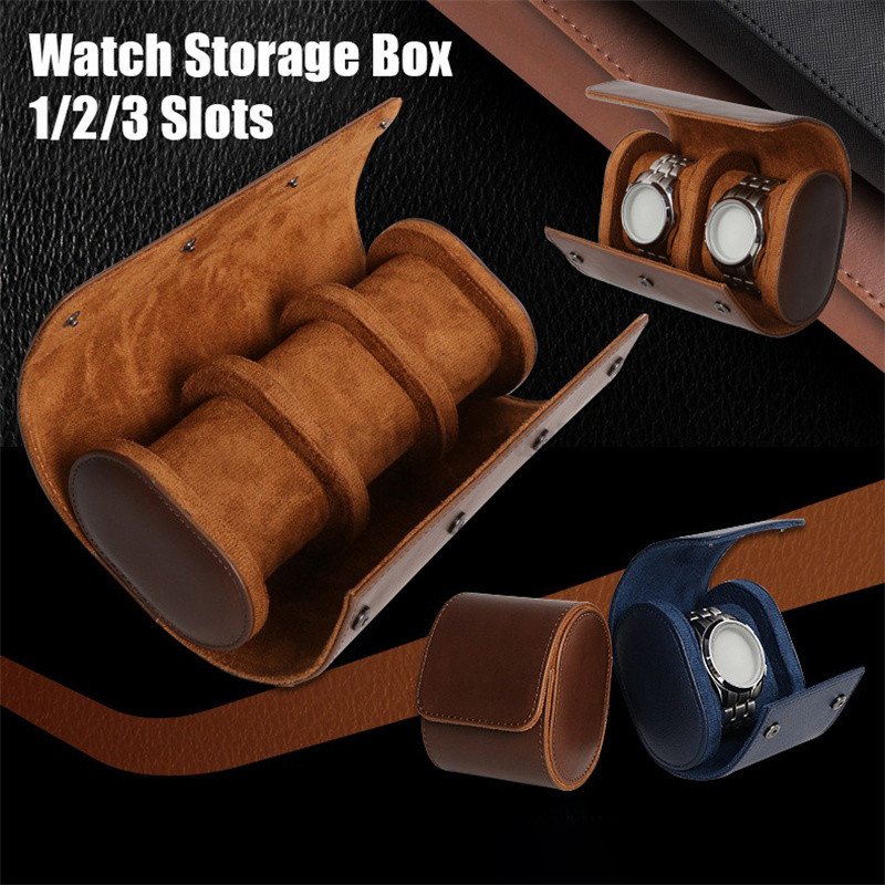 1/2/3 Slots Vintage Watch Hang Travel Case Portable Cowhide Leather ...
