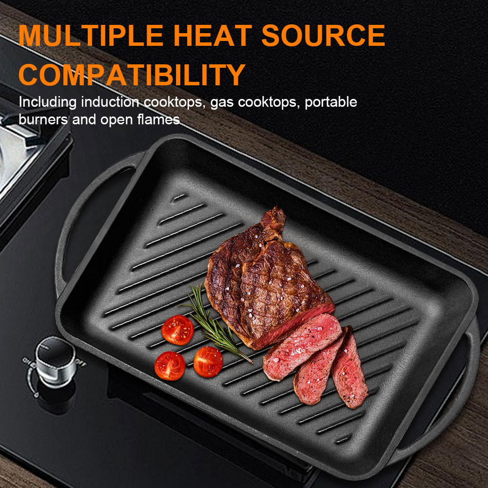 15.6inX8.7in Cast Iron Grill Plate Rectangular Griddle Pan Skillet for ...