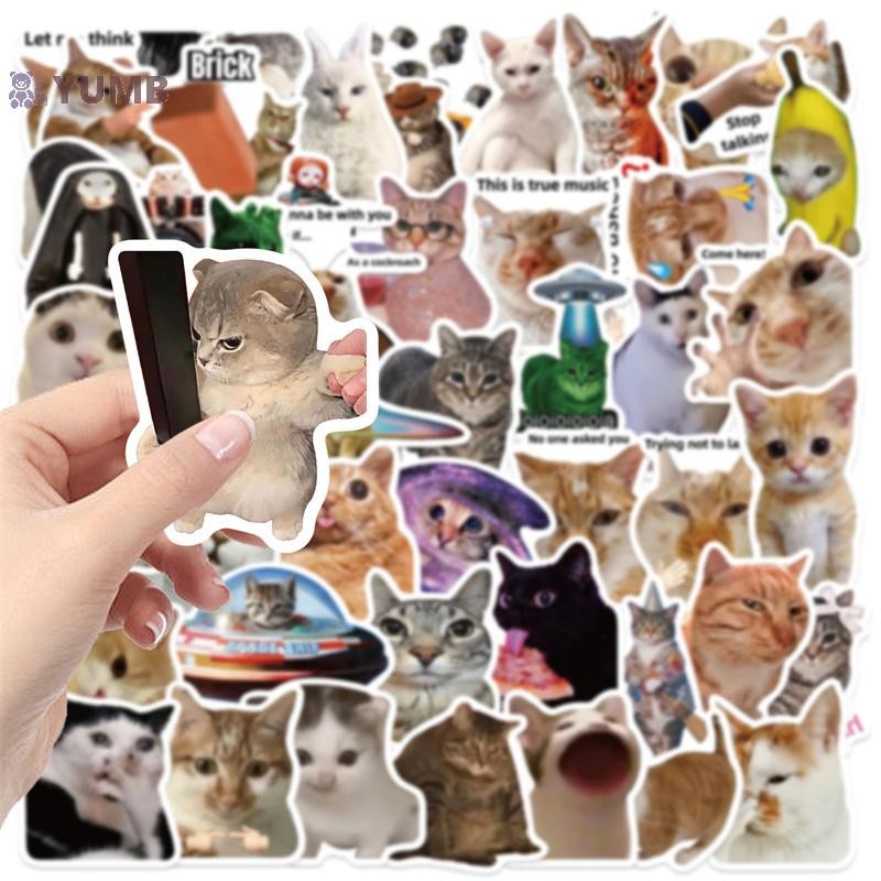YUMB 50 Pcs Cartoon Cat Meme Stickers - Waterproof Vinyl Decals For DIY ...
