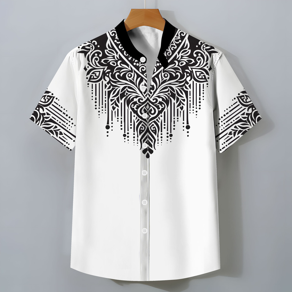 2025 Summer Men's 3D Printed Pattern Modern Balon Style Men's Stand up Collar Button Quick ...