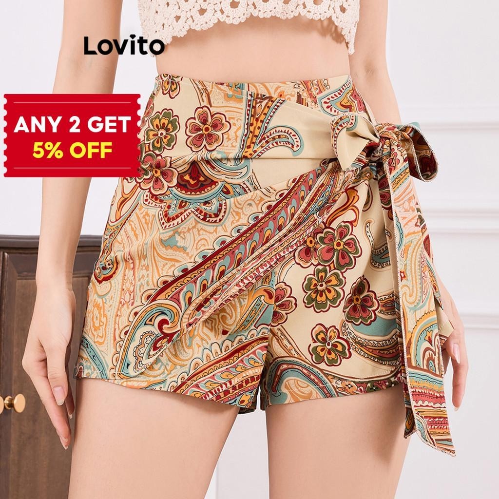 Lovito Boho Shorts Tribal Print Pattern Summer/Spring Shorts for Women ...