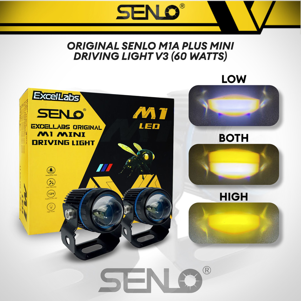 SENLO M1-A+ Plus Mini Driving Light YELLOW WHITE MDL for Motorcycles ...