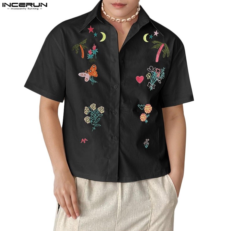 INCERUN Men's Printed Embroidered Summer Shirt | Shopee Philippines