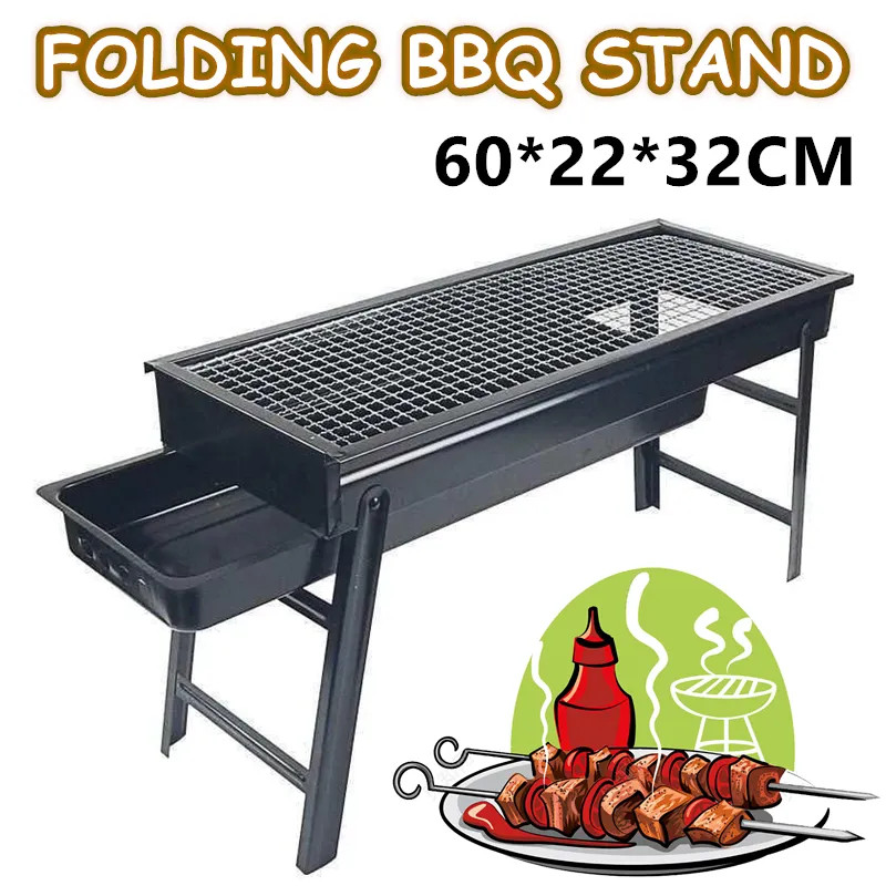 Portable 60CM BBQ Grill Stand With Charcoal Drawer Foldable Outdoor ...