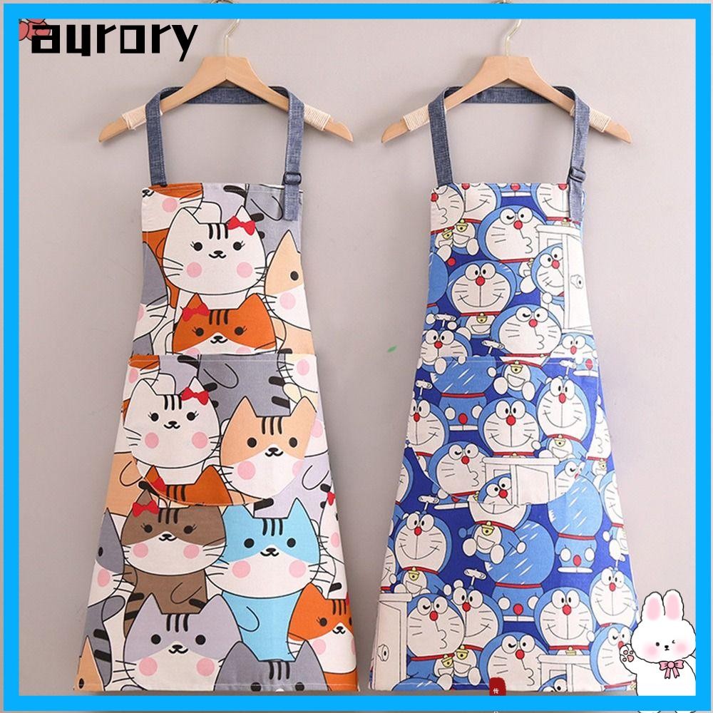 AURORY Cotton Canvas Apron, Fashion Cute Cat Print Kitchen Apron, Cute ...