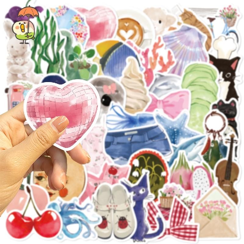 50 Pcs Cute Aesthetic Stickers Summer Watercolor Coquette Sticker Pack ...