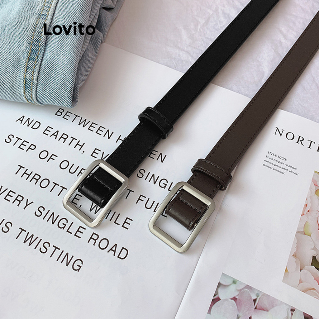 Lovito Casual Belt Basic Fashion Gold Buckle Leather Belt for Women ...