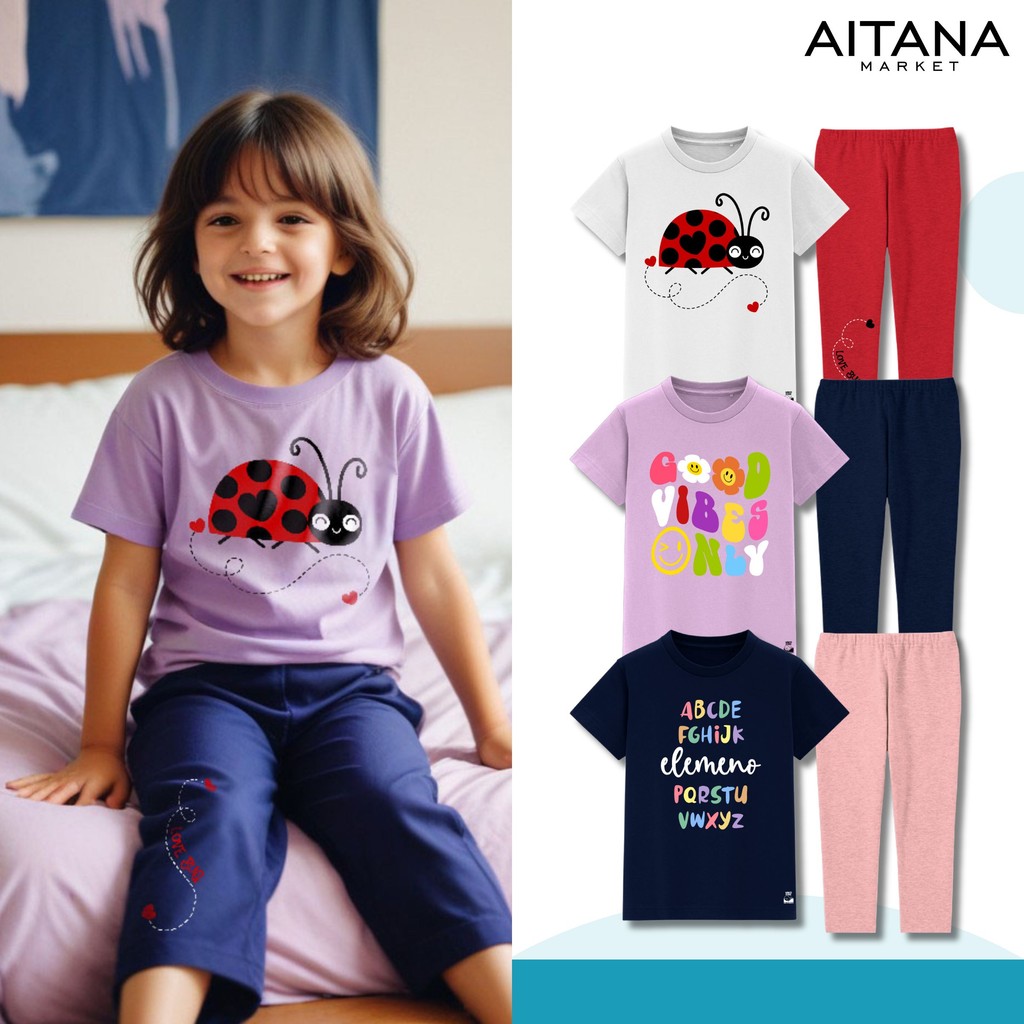 KATUN Girl Series Alphabet Only Vibes Girls Short T-shirt Set Cotton ...