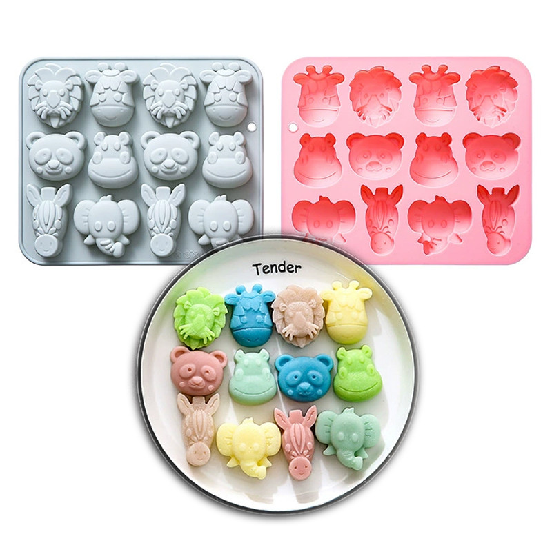 12-Cavity Elephant Hippo Lion 6 Different Animal Shaped Silicone Molds ...