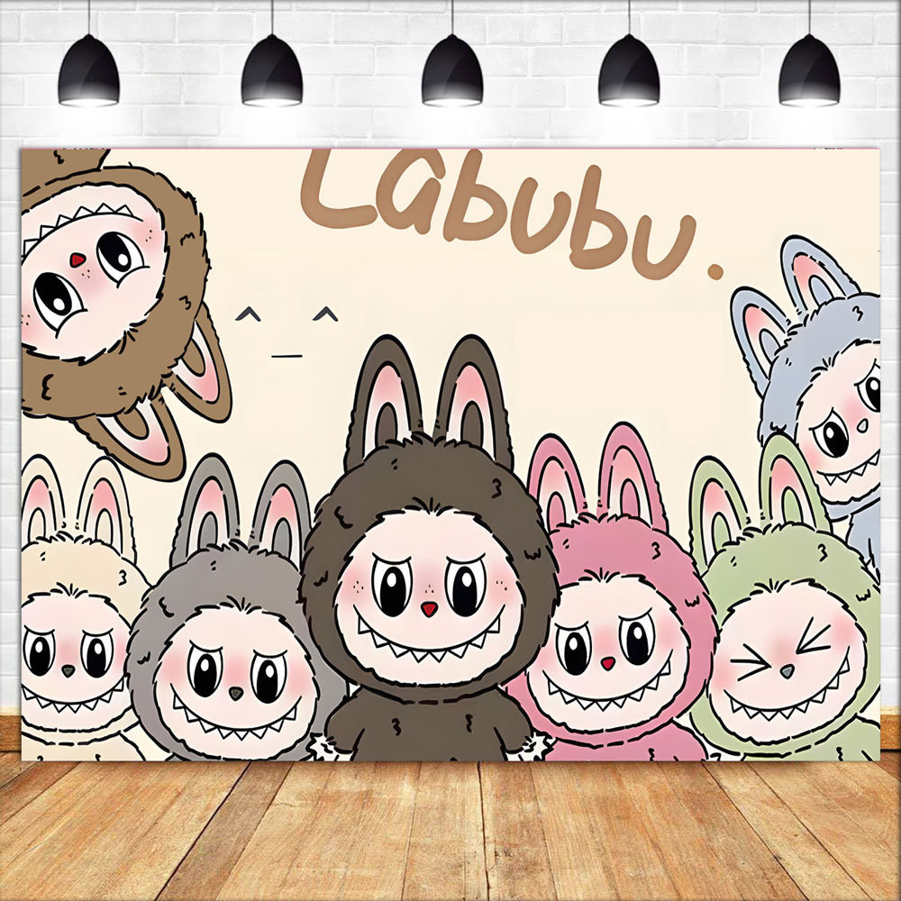 Labubu Birthday Party Decoration Background Monster Banner Background ...